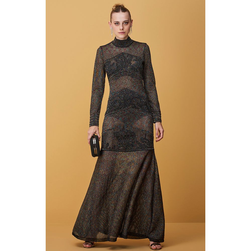 Vestido Tricot Longo Flores Jacar - docedecoco